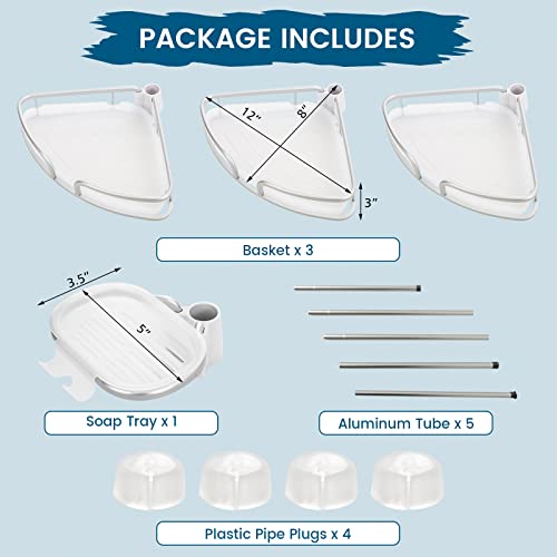 Giantex Shower Caddy Tension Pole - Bathroom Shower Organizer Rustproof Aluminum Rack w/ 3 Storage Baskets & 1 Soap Tray, 4-Tier Shower Shelf for Bathtub Shampoo Accessories, 5 to 9 ft Height, Silver
