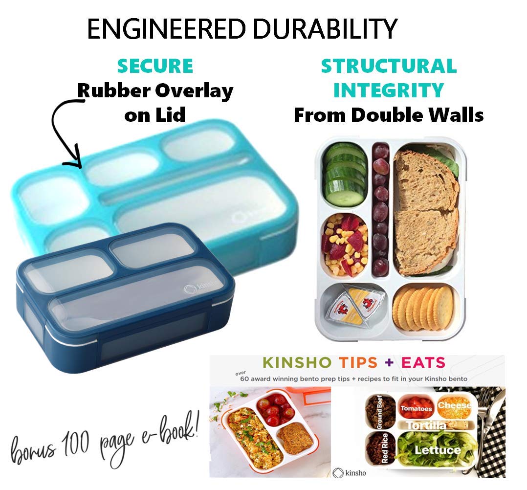 Bento Lunch Box and Snack Container Value Set| Meal Planning Portion Containers For Kids or Adults, School or Work | BPA Free | Microwave Safe | Utensils | 4 pack, Large and Mini, Blue + Navy