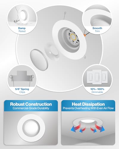 Sunco 4 Pack Retrofit LED Recessed Lighting 6 Inch, 3000K Warm White, Dimmable Can Lights, Smooth Trim, 13W=75W, 965LM, Damp Rated - UL Certified
