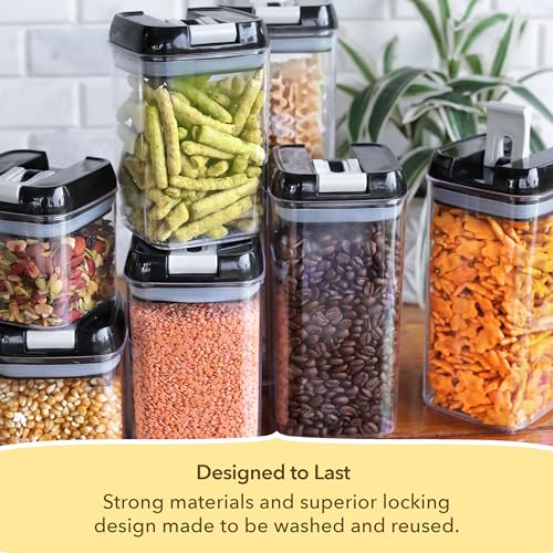 Simply Gourmet Food Storage Containers for Kitchen Organization - Pack of 6 (1.2L/5 Cups) BPA-Free Airtight Organizers for Flour, Sugar, Coffee & More - Includes Label & Marker
