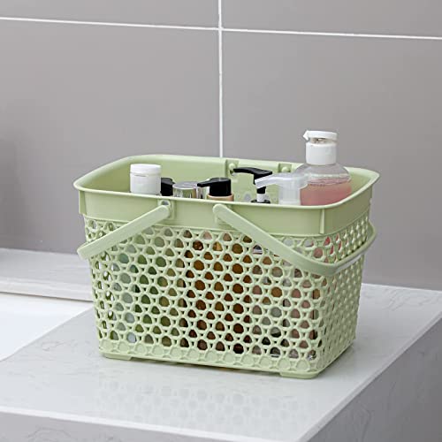 Anyoifax 2 Pack Portable Shower Caddy Tote, Plastic Storage Basket with Handle Bath Organizer Bin for Bathroom, Pantry, Kitchen, College Dorm, Set of 2, Blue & Green