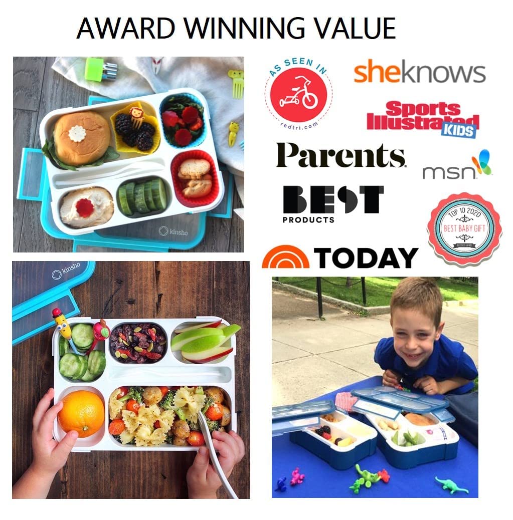 Bento Lunch Box and Snack Container Value Set| Meal Planning Portion Containers For Kids or Adults, School or Work | BPA Free | Microwave Safe | Utensils | 4 pack, Large and Mini, Blue + Navy