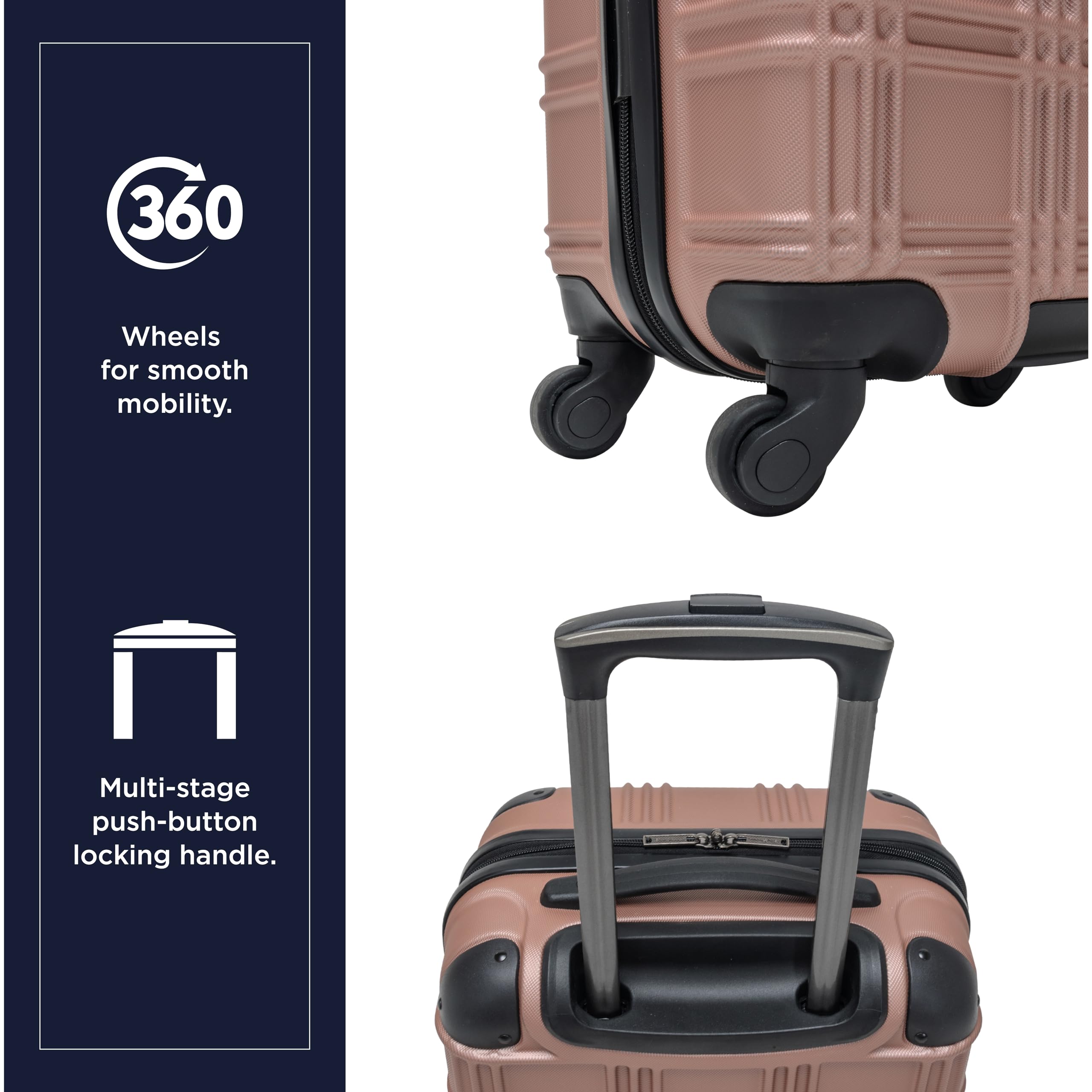 Ben Sherman Nottingham Lightweight Hardside 4-Wheel Spinner Travel Luggage, Rose Gold, 24-Inch Checked