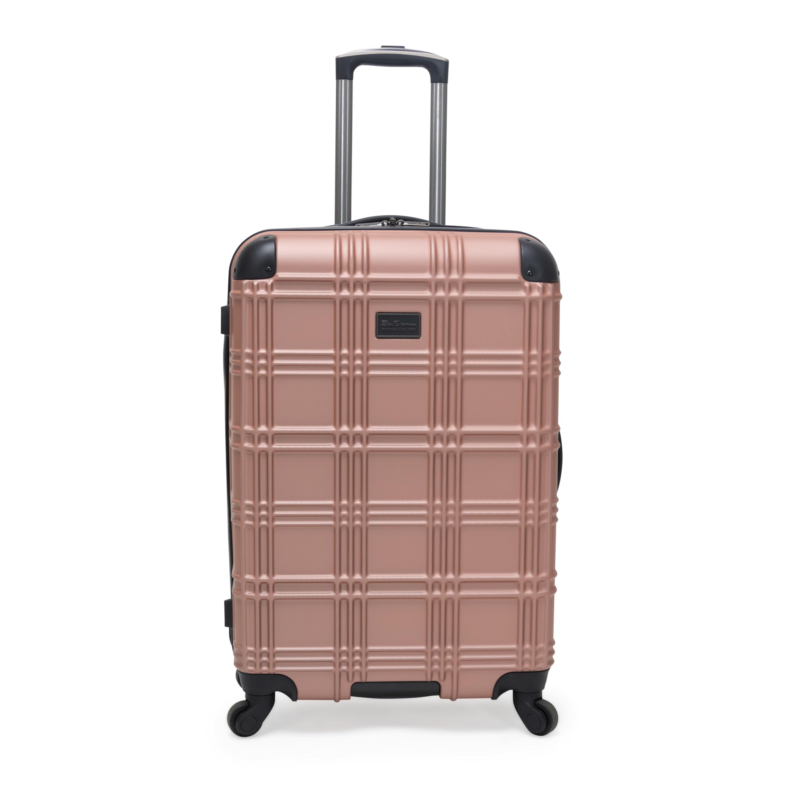 Ben Sherman Nottingham Lightweight Hardside 4-Wheel Spinner Travel Luggage, Rose Gold, 24-Inch Checked