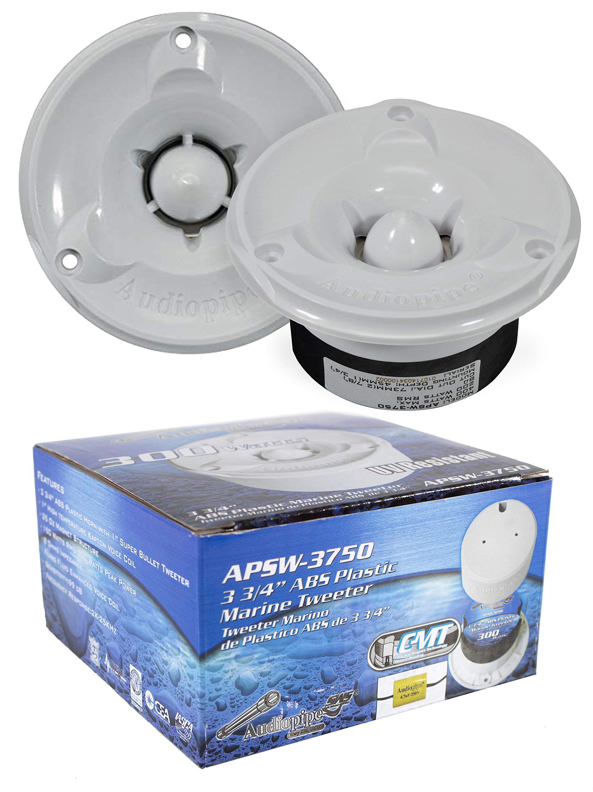 2X Audio Pipe Marine Grade Waterproof Tweeter 600 Watts APSW-3750, White