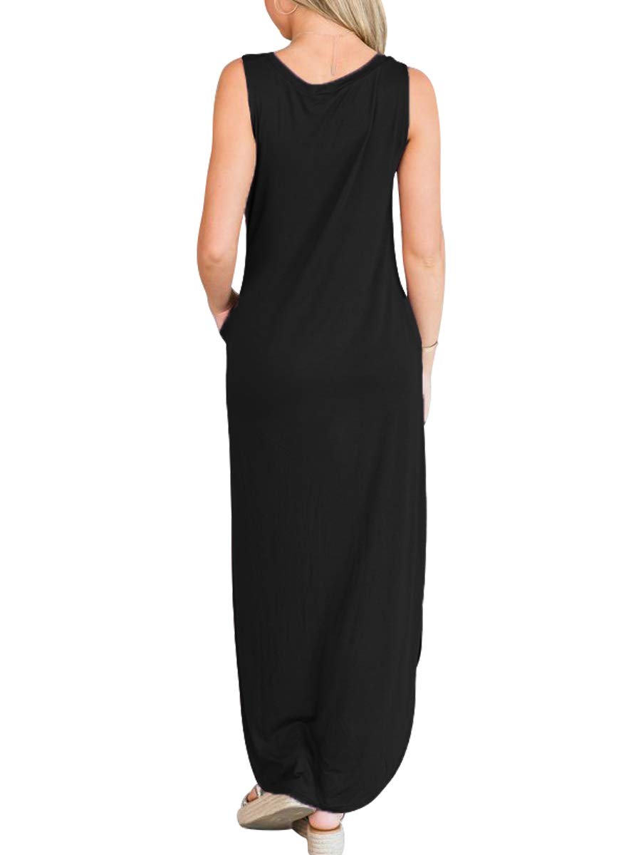 ANRABESS Women Casual Loose Sundress Sleeveless Split Maxi Long Beach Shirt Dress Travel Vacation 2025 Summer Outfits Black Medium