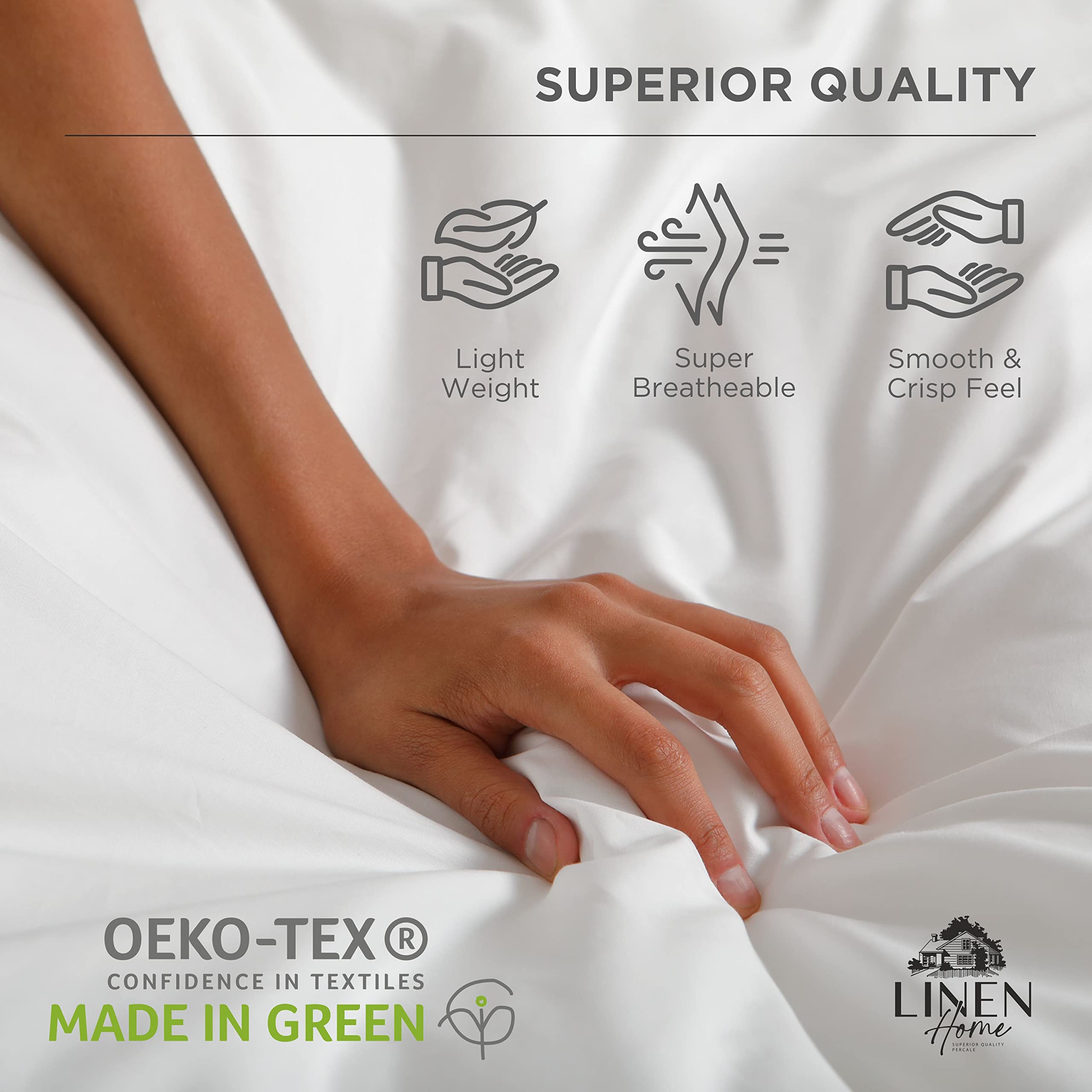 Linen Home 100% Cotton Percale Pillowcases Queen Size, White, 2 Pieces of Pillow Case, Crisp and Cool Strong Bed Linen, 20 inches X 30 inches