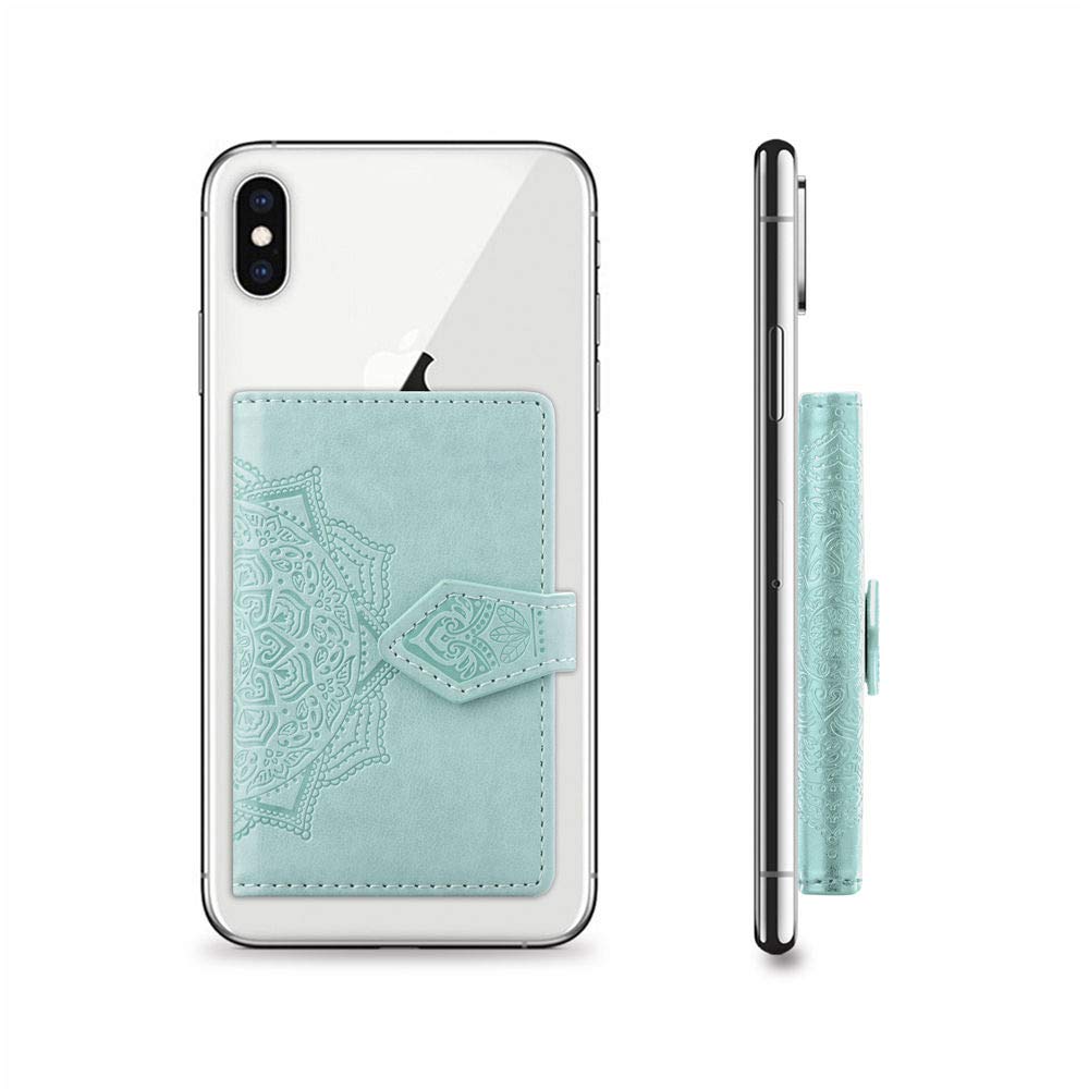 MEUPZZK Cell Phone Wallet Slim 3M Adhesive Credit Card Holder Stick on Wallet Cell Phone for iPhone/Android/Samsung Galaxy and Most Smartphones (M-Green)