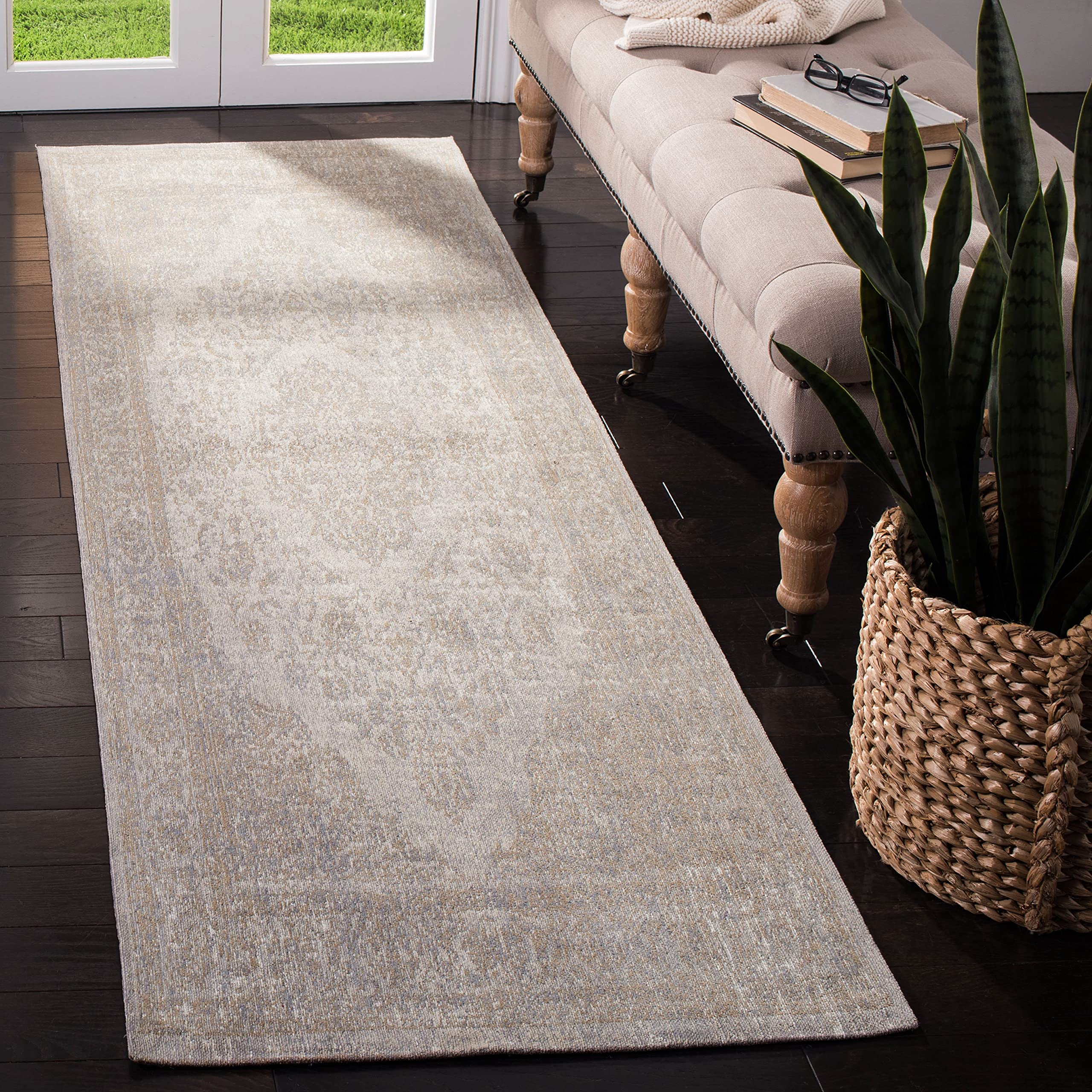 SAFAVIEH Classic Vintage Collection Runner Rug - 2'3" x 12', Beige, Oriental Medallion Cotton Design, Easy Care, Ideal for High Traffic Areas in Living Room, Bedroom (CLV121A)