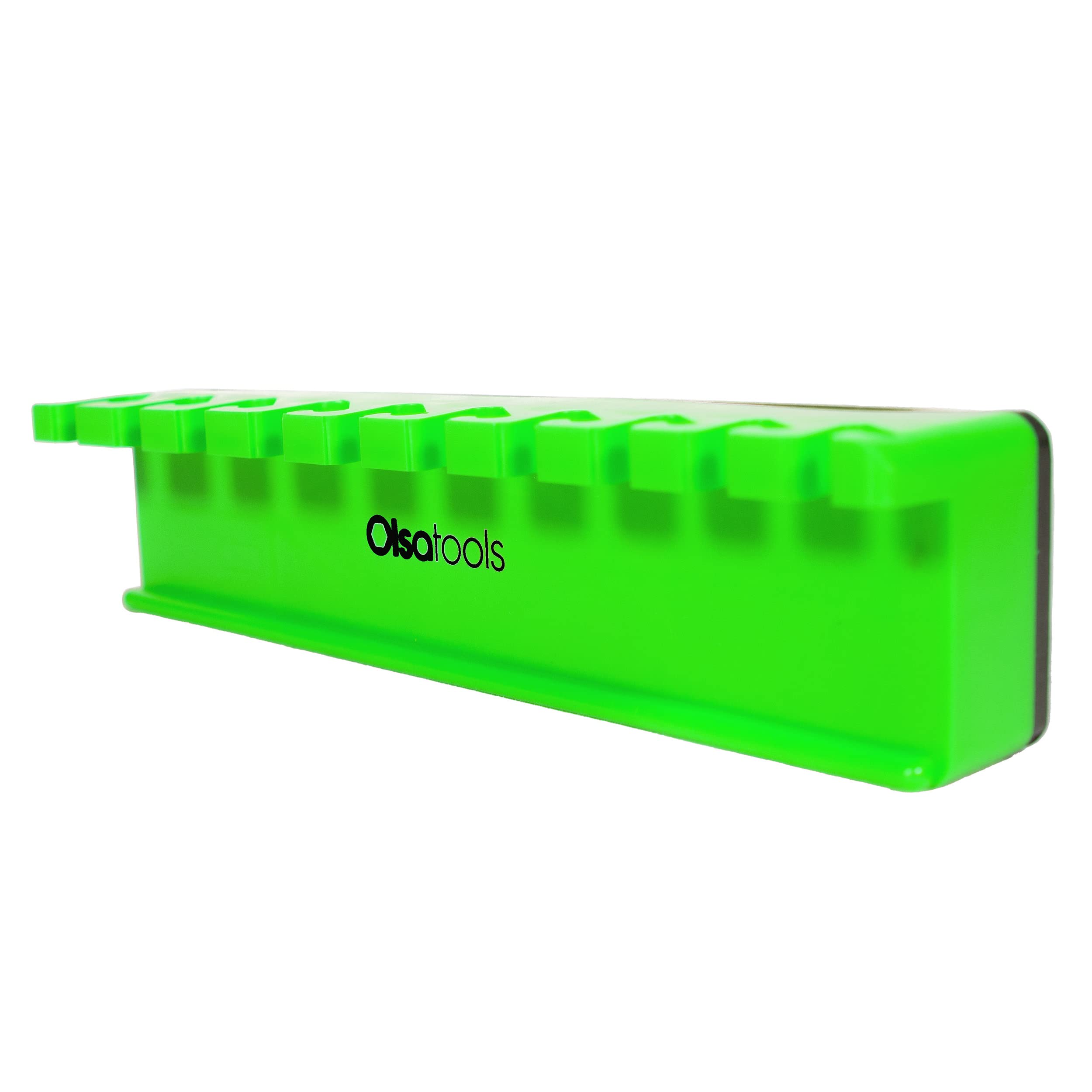 Olsa Tools Magnetic Wrench Holder Organizer (Green) Polypropylene | Fits SAE 3/8" Thru 15/16" & Metric 10mm Thru 19mm | Professional Grade