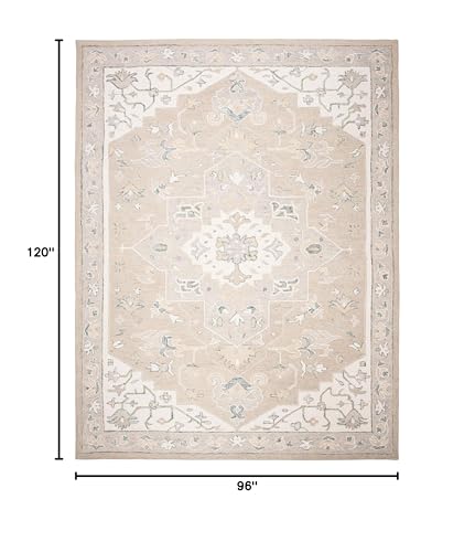 SAFAVIEH Micro-Loop Collection Area Rug - 8' x 10', Light Grey & Ivory, Handmade Medallion Wool, Ideal for High Traffic Areas in Living Room, Bedroom (MLP505F)