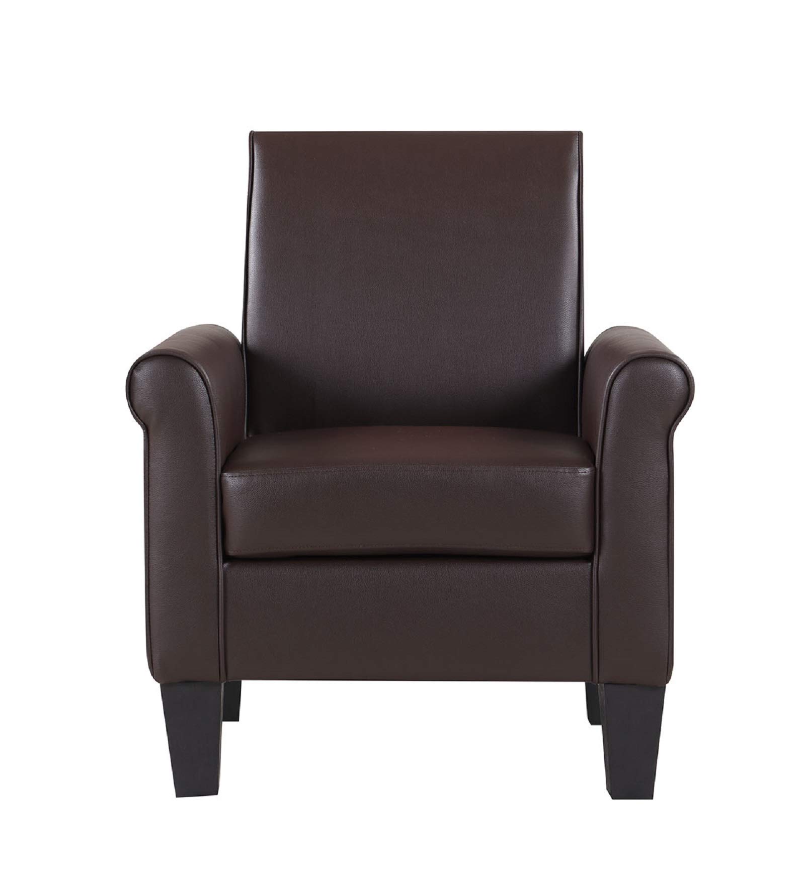 Lohoms Modern Faux Leather Accent Chair Upholstered Living Room Arm Chairs Comfy Single Sofa Chair Espresso