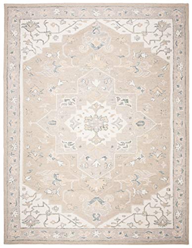 SAFAVIEH Micro-Loop Collection Area Rug - 8' x 10', Light Grey & Ivory, Handmade Medallion Wool, Ideal for High Traffic Areas in Living Room, Bedroom (MLP505F)
