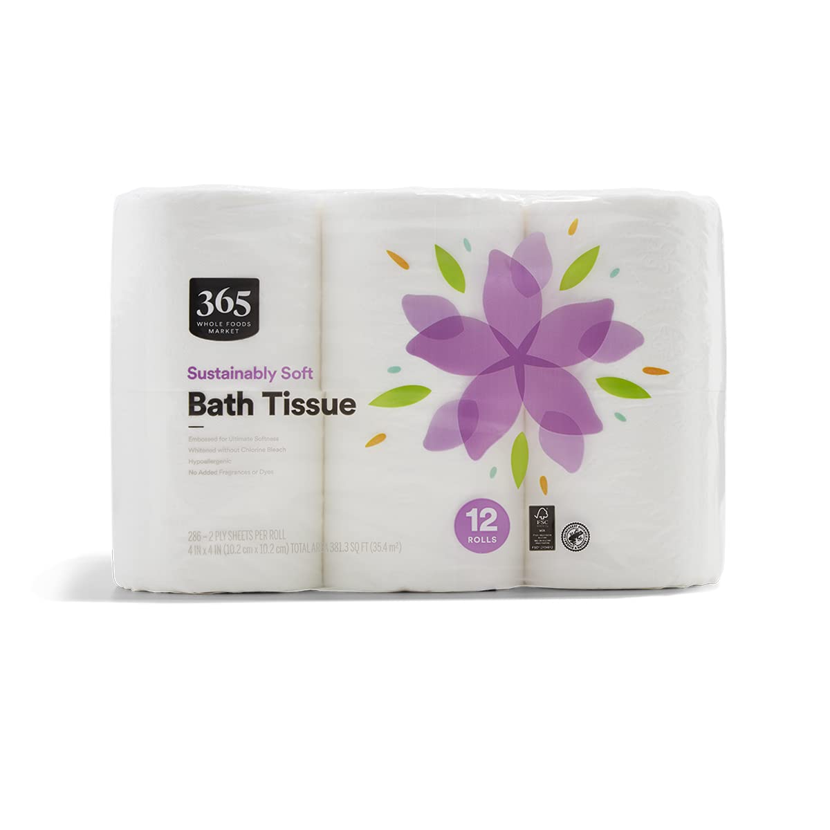 365 by Whole Foods Market, Bath Tissue Double Roll 286 Sheet 12 Count, 286 Count