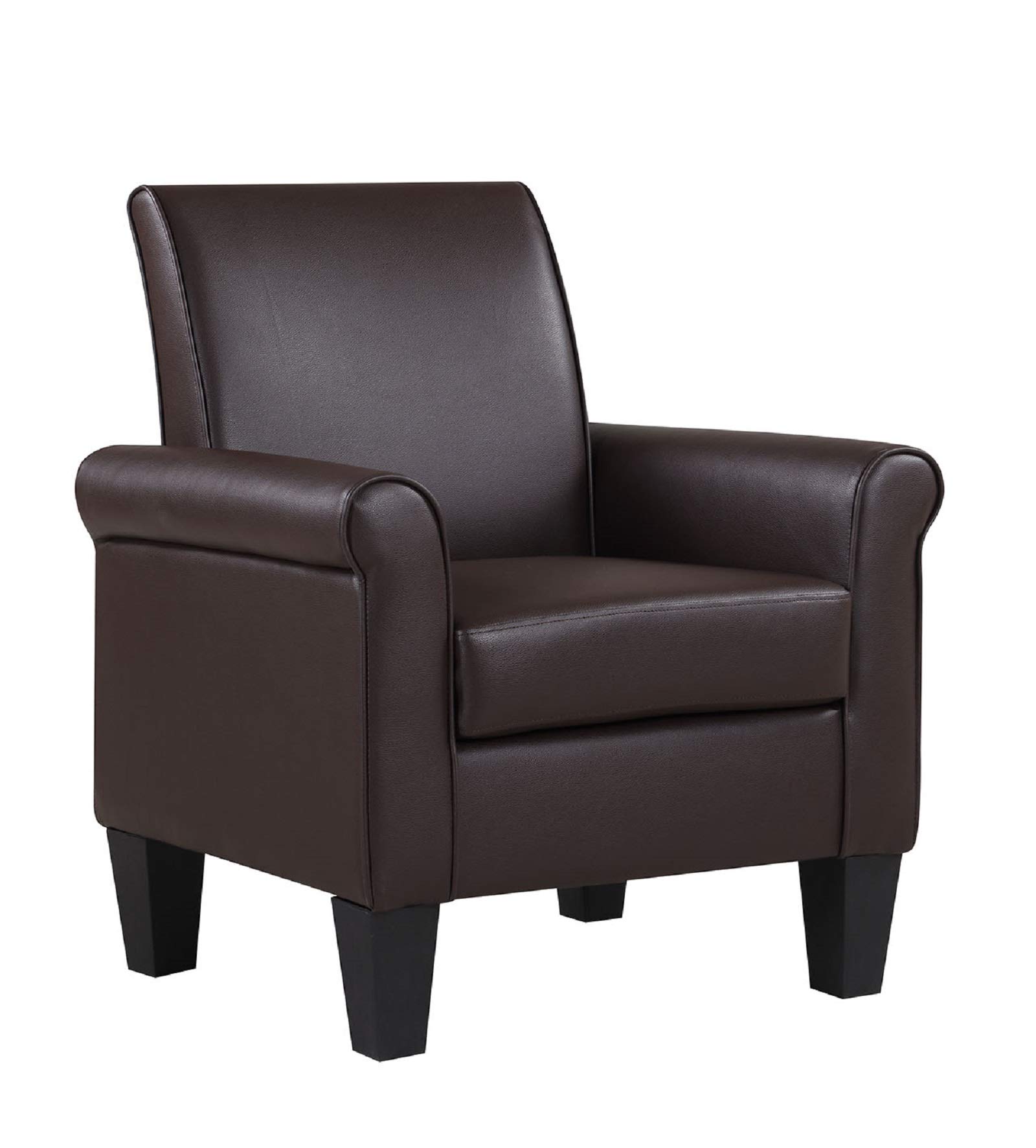 Lohoms Modern Faux Leather Accent Chair Upholstered Living Room Arm Chairs Comfy Single Sofa Chair Espresso