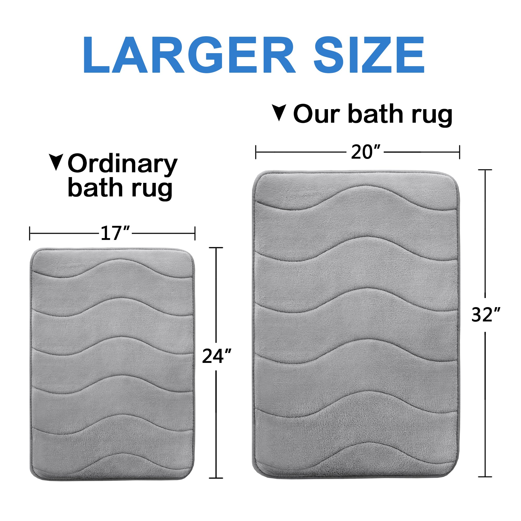Flamingo P Memory Foam Bath Mat Rug for Bathroom Floor Non Slip Shower Rugs, 20x32,Grey