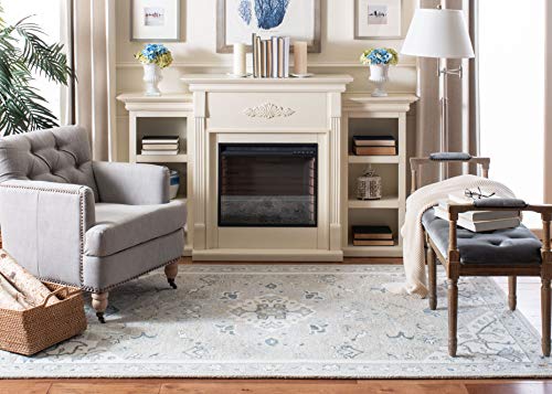 SAFAVIEH Micro-Loop Collection Area Rug - 8' x 10', Light Grey & Ivory, Handmade Medallion Wool, Ideal for High Traffic Areas in Living Room, Bedroom (MLP505F)