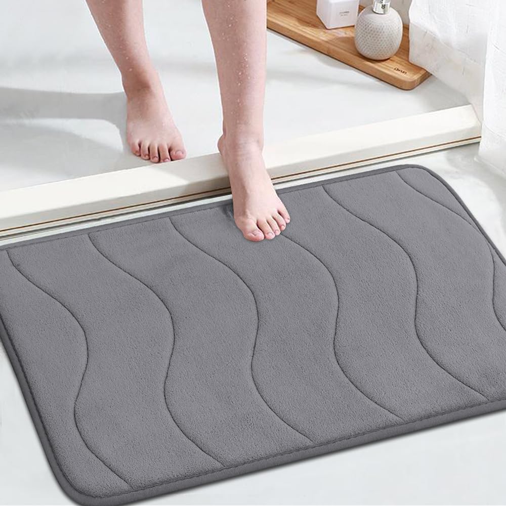 Flamingo P Memory Foam Bath Mat Rug for Bathroom Floor Non Slip Shower Rugs, 20x32,Grey