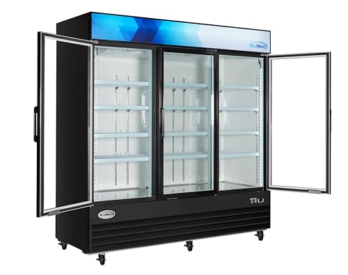 KoolMore - MDR-3GD Koolmore 78 1/4" Commercial Glass 3 Door Display Refrigerator Merchandiser - Upright Beverage Cooler with LED Lighting - 53 Cu. Ft. Black
