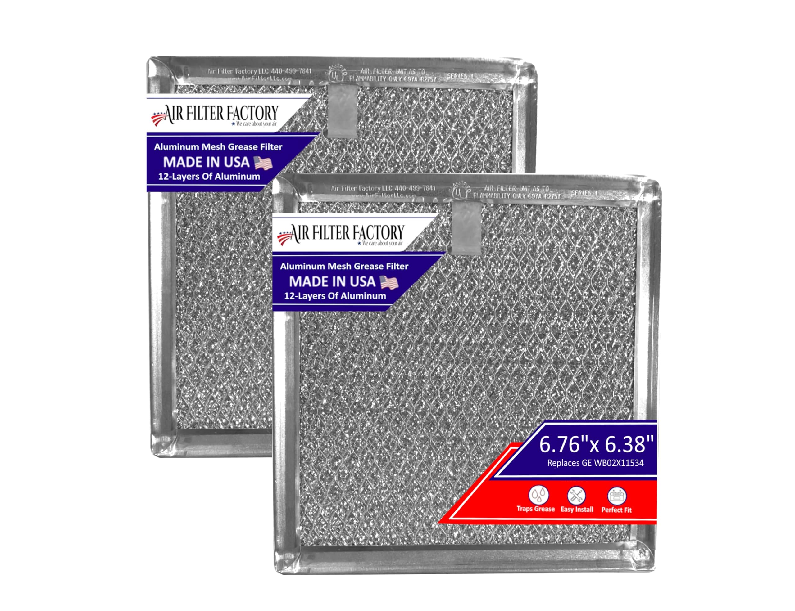 Air Filter Factory Replacement For WB02X11534 GE 6.37 x 6.75 x 0.09 Inches Microwave Oven Aluminum Mesh Grease 12-Layer Vent Filter 2-Pack