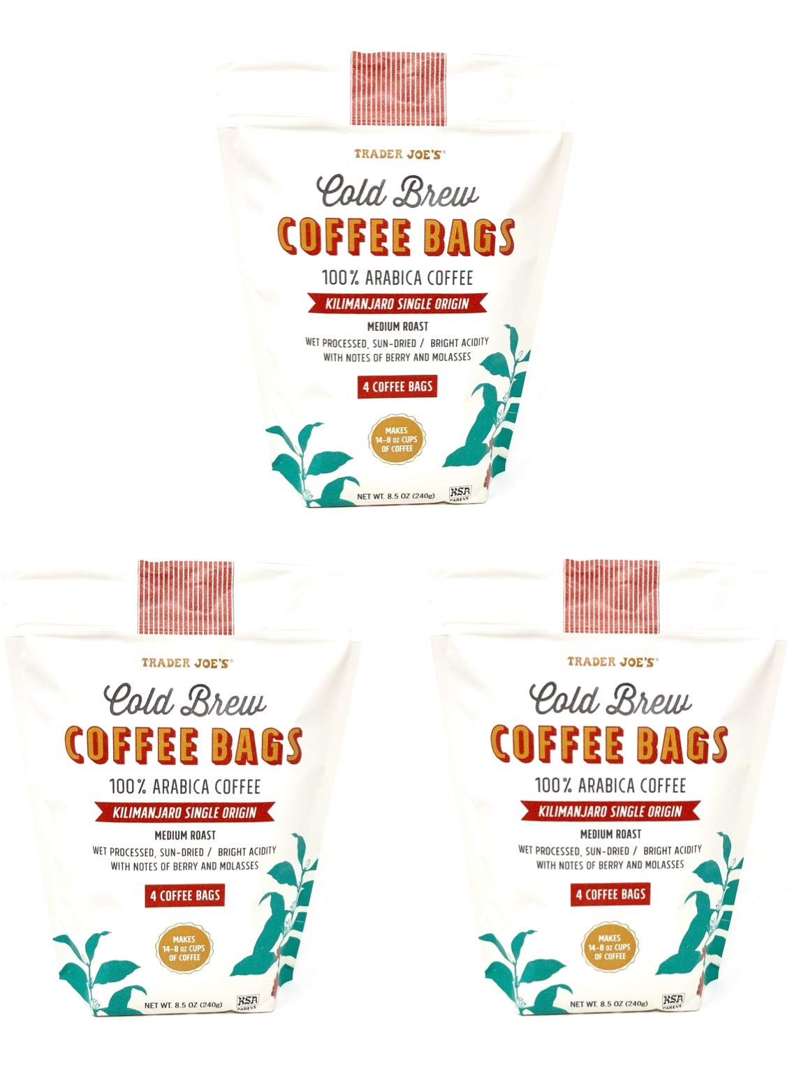 Trader Joes Cold Brew Coffee Bags - 12 Coffee Bags Total - 100% Arabica Coffee, Kilimanjaro Single Origin, Medium Roast