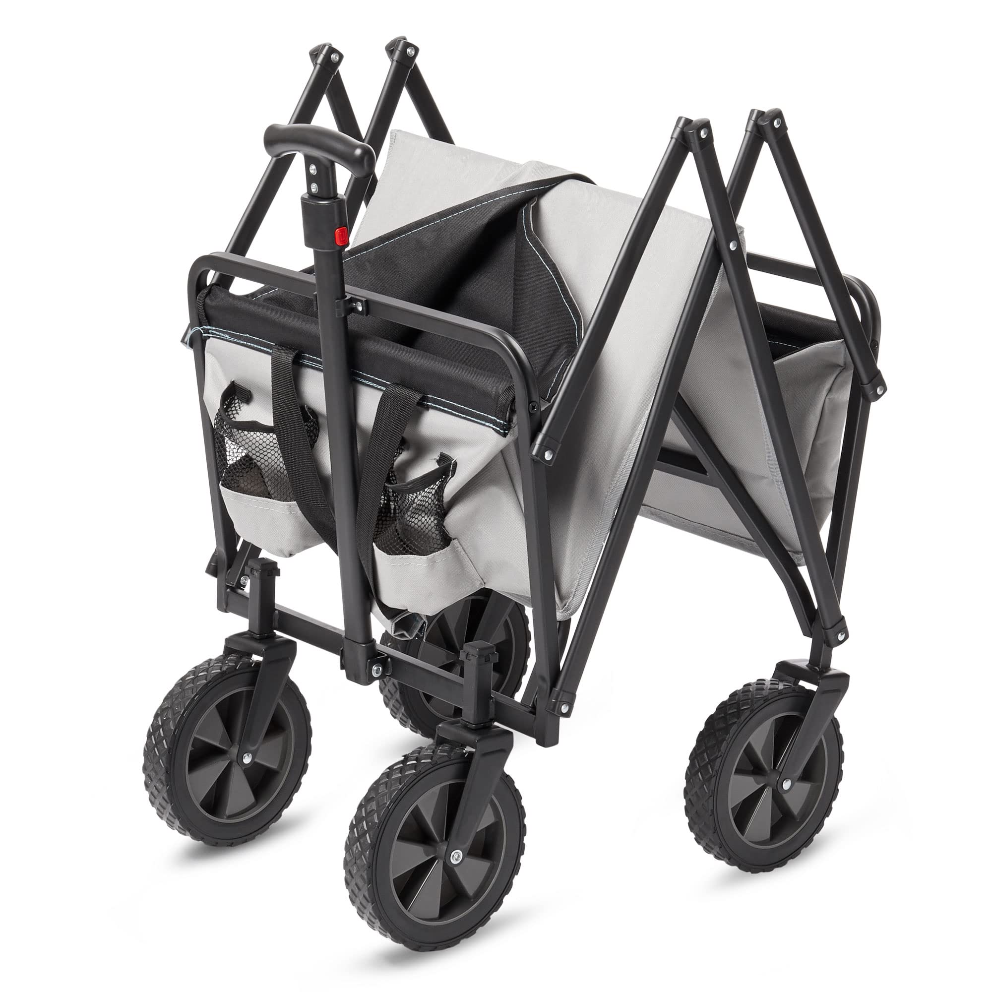 Seina Heavy Duty Steel Compact Collapsible Folding Outdoor Portable Utility Cart Wagon w/All Terrain Rubber Wheels and 150 Pound Capacity, Gray/Black