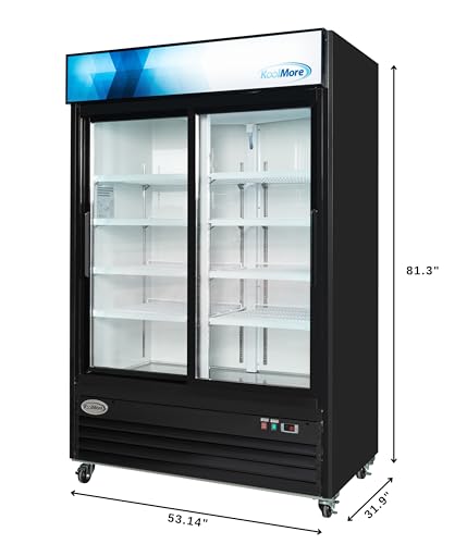 KoolMore MDR-2D-GSLD Commercial Glass 2 Door Display Refrigerator Merchandiser - Upright Beverage Cooler with LED Lighting - 45 Cu. Ft., Black