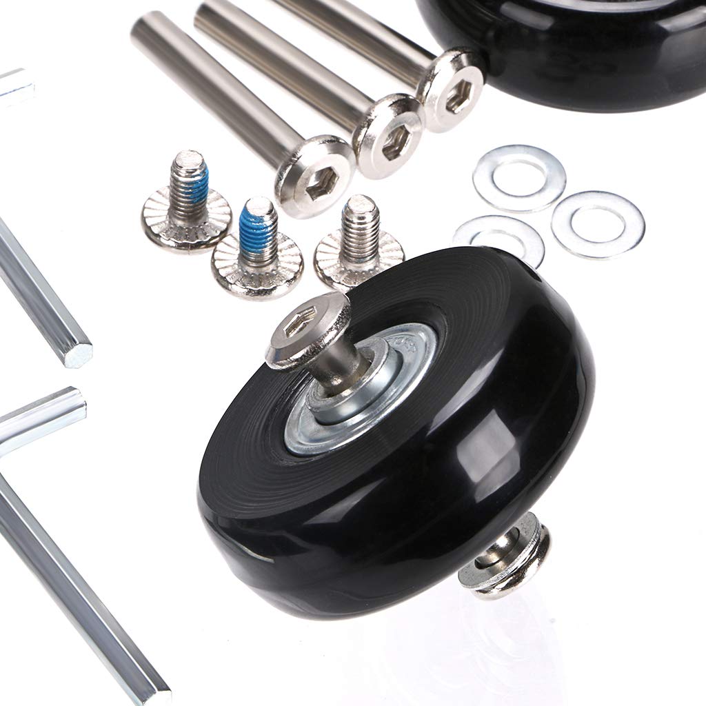 OwnMy 50mm x 18mm Set of 4 Luggage Suitcase Replacement Wheels, Rubber Swivel Caster Wheels Bearings Repair Kits (Black)