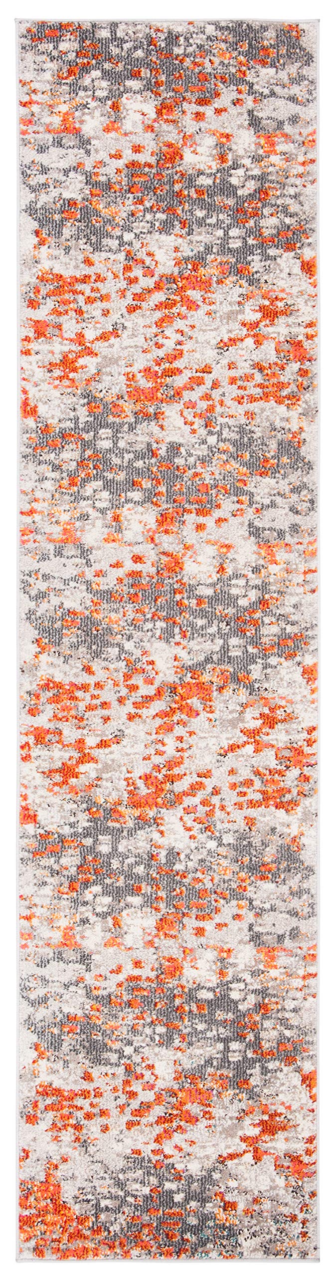 SAFAVIEH Madison Collection Runner Rug - 2'2" x 12', Grey & Orange, Boho Abstract Distressed Design, Non-Shedding & Easy Care, Ideal for High Traffic Areas in Living Room, Bedroom (MAD425H)