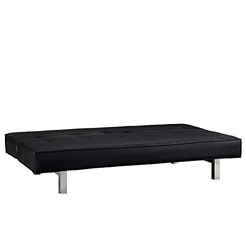 Astrid Futon Sofa Bed Faux Leather Futon Couch Modern Convertible Folding Sofa/Bed Couch with Chrome Legs Reclining Mini Coach Leather Futons Small Couch for Bedroom Living Rooms, Office - Black