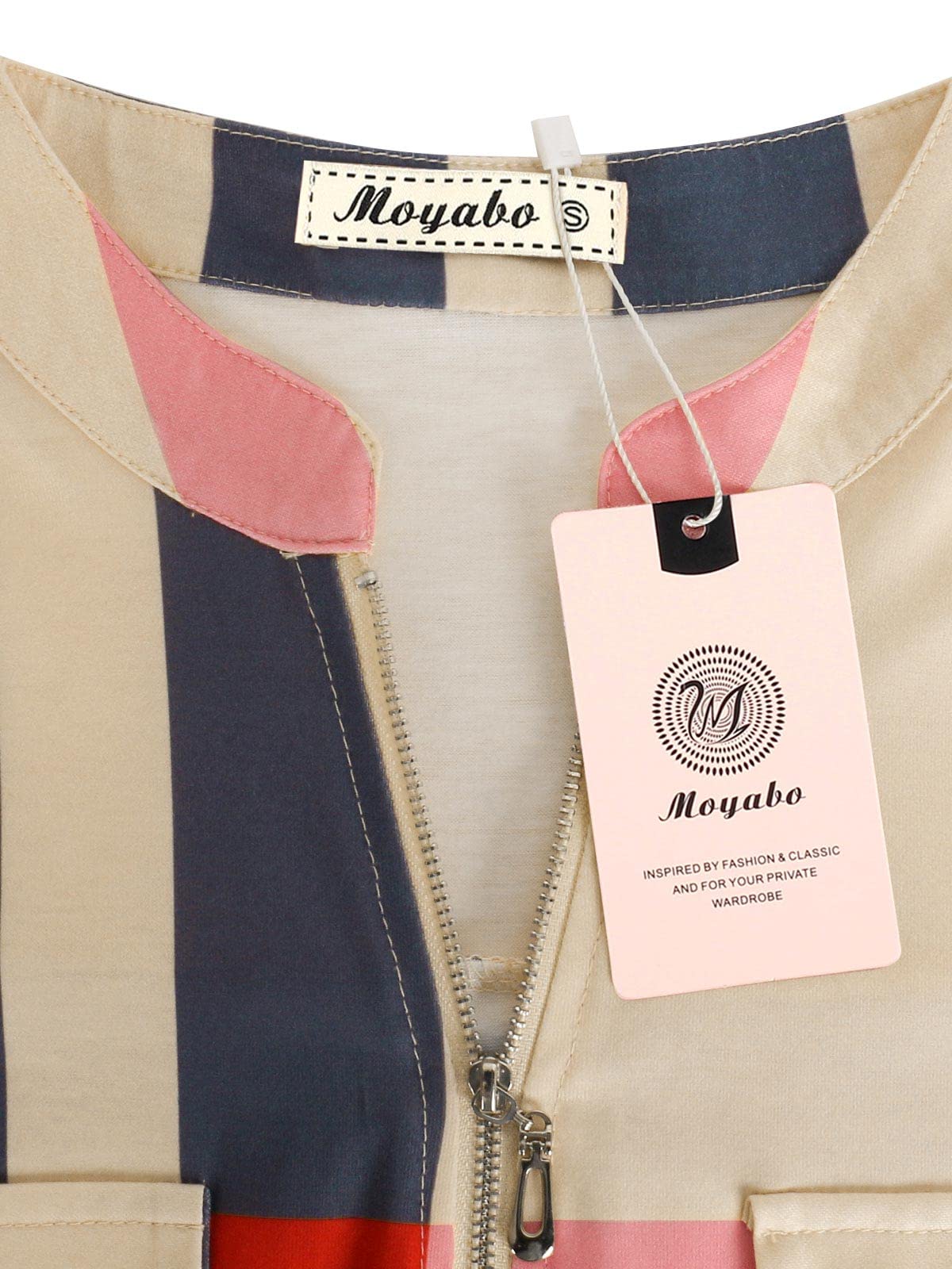 Moyabo Women Clothing Women's 3/4 Cuffed Sleeve Zip Notch V Neck Casual Plaid Tunic Shirt Blouse Top Apricot Medium