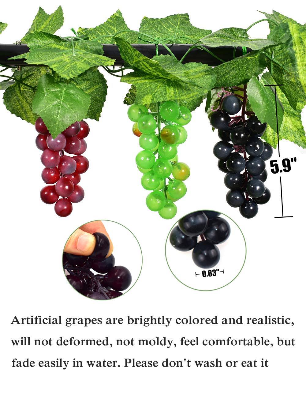 HUIANER Fake Grapes 3 Bunches of Simulation Fruit with Artificial Grape Vines Lifelike Grapr Leaves for Wedding Home Indoor Outdoors Party Garden Wall Decoration