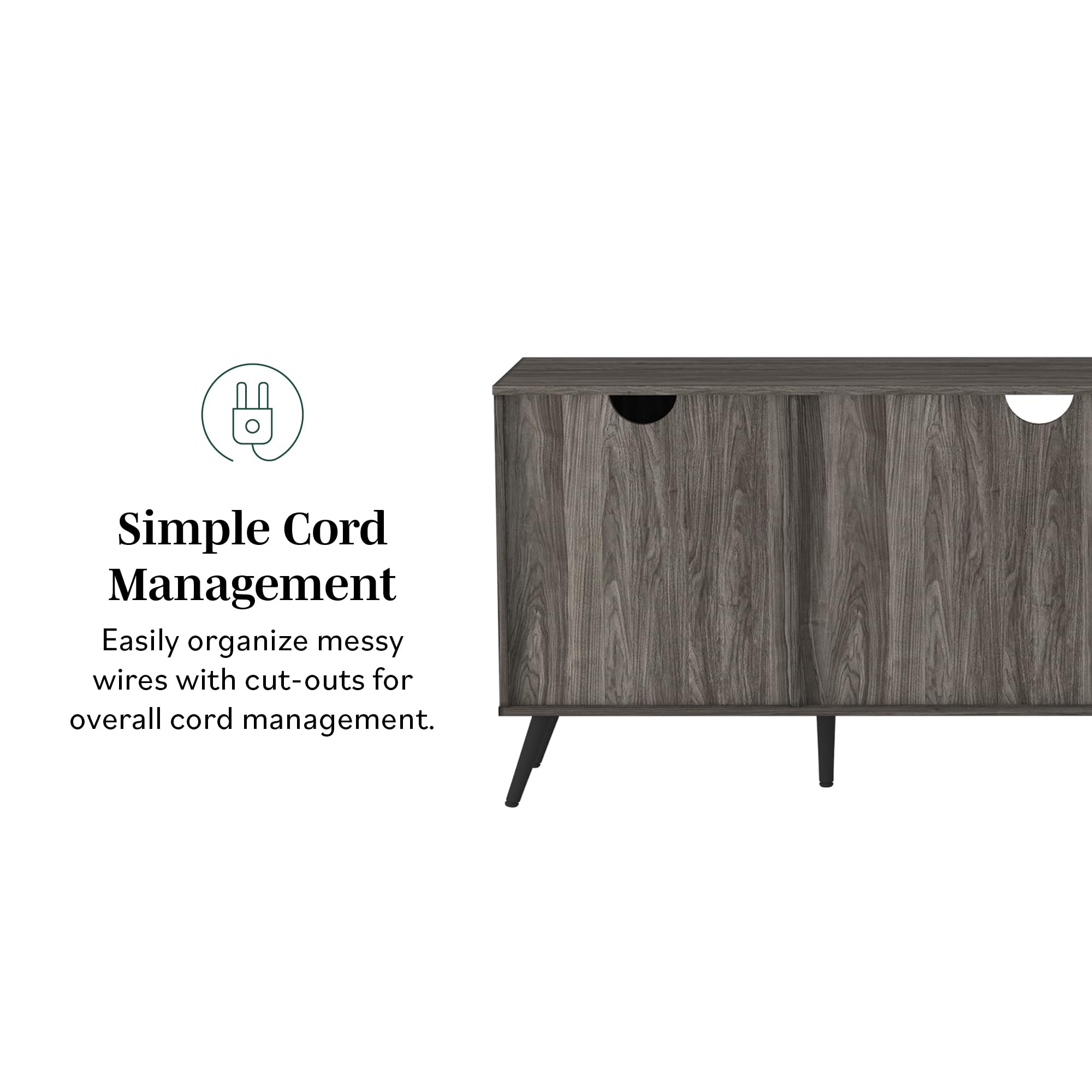 Walker Edison Saxon Mid Century Modern Glass Shelf TV Stand for TVs up to 65 Inches, 60 Inch, Slate Grey