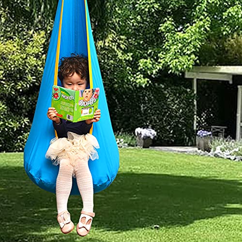 C-CHAIN Swing Pod Chair for Kids, Cotton Hammock Chair with Durable Air Cushion, Child Swing Seat Nest with Adjustable Rope, All Accessories Included (Blue)
