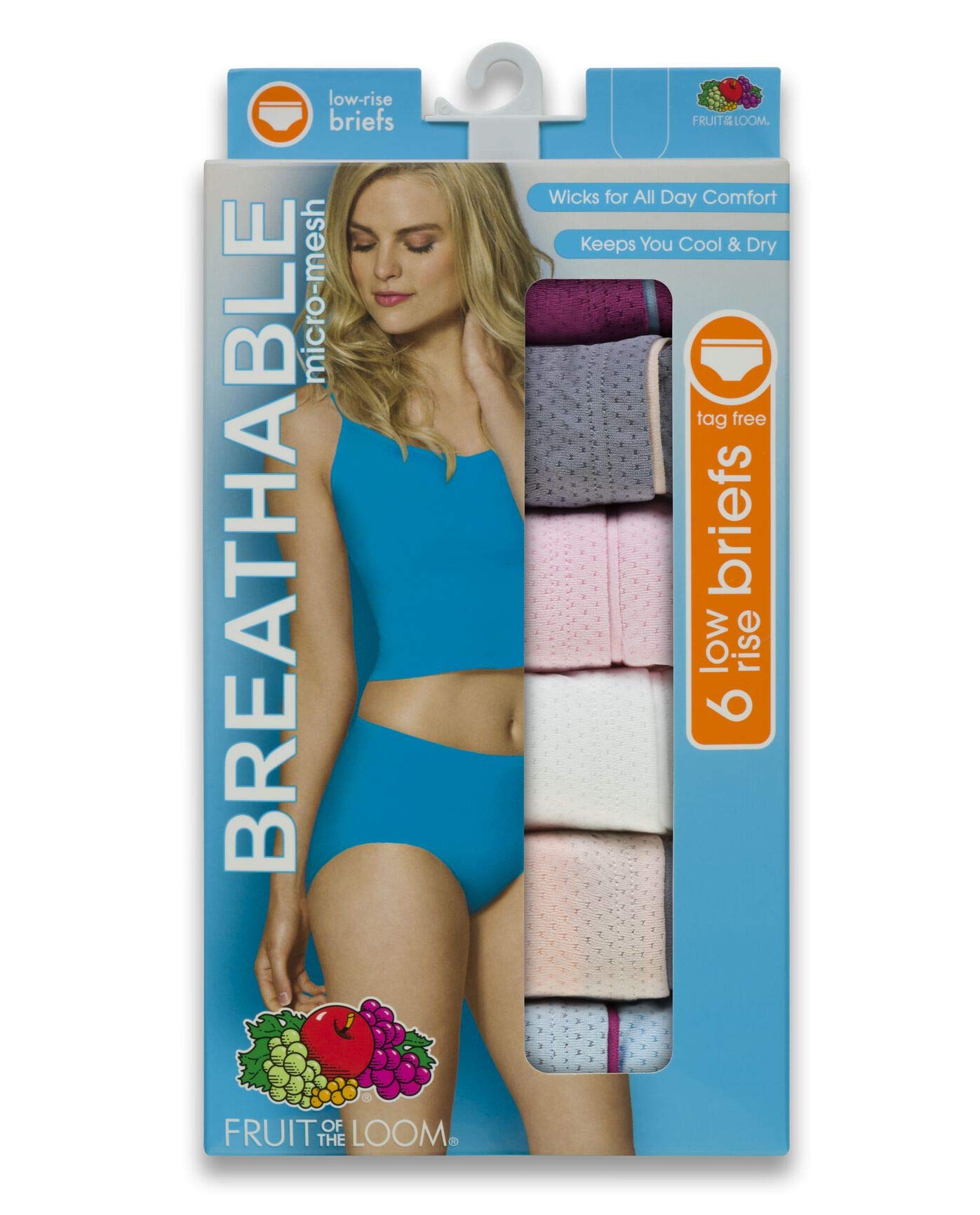 Fruit of the Loom Women's Underwear Breathable Panties (Regular & Plus Size), Low Rise Brief - Micro Mesh - 6 Pack, 7