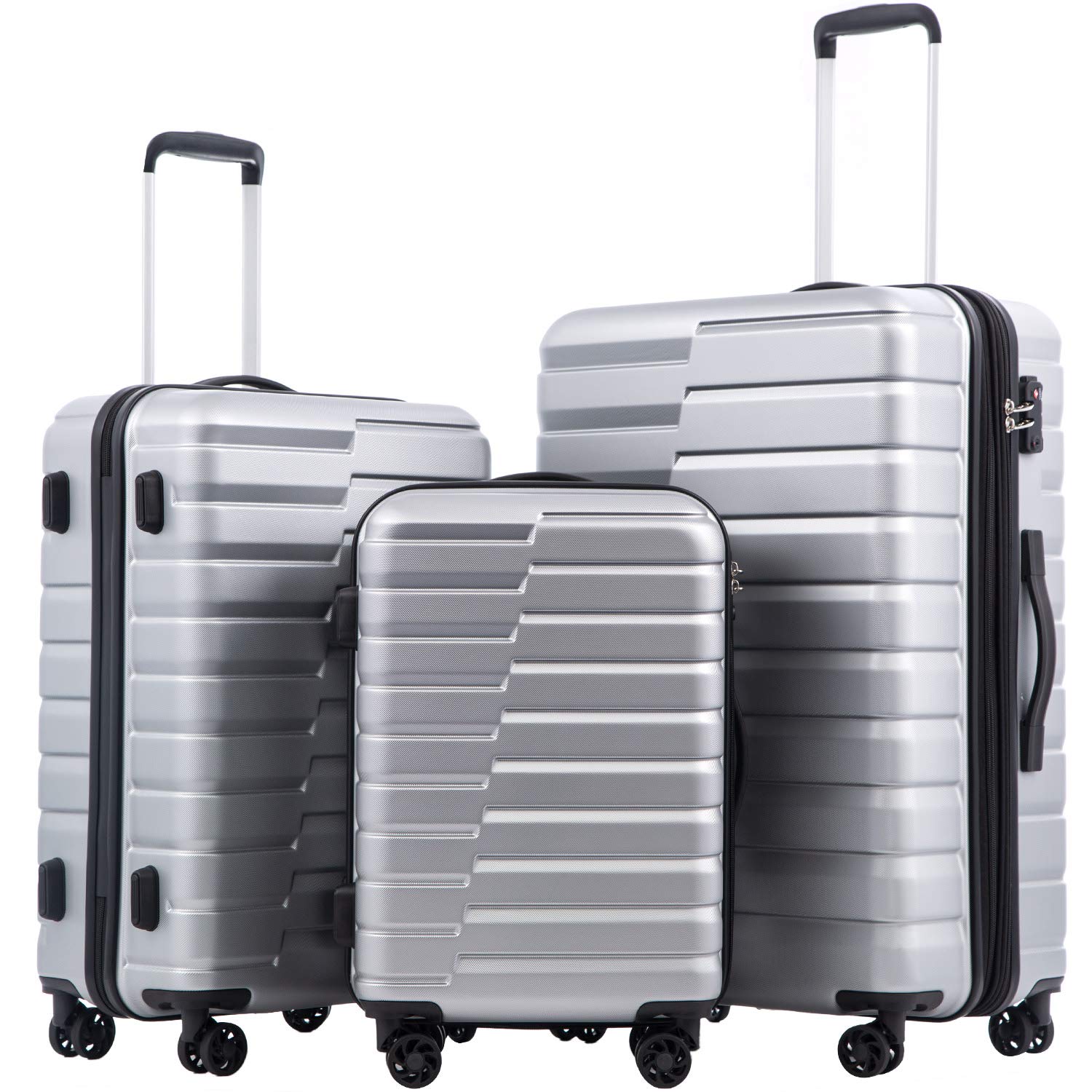 COOLIFE Expandable Suitcase PC ABS TSA Luggage 3 Piece Set Lock Spinner Carry on (sliver)