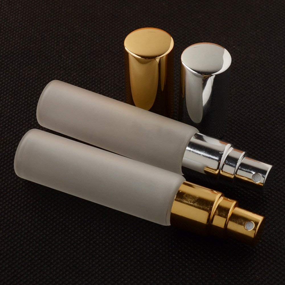 Enslz 6 pcs Frosted Fine Mist 10ml1/3oz Atomizer Glass Bottle Vial Spray Refillable Fragrance Perfume Empty Scent Bottle 2 pcs 3ML Free Pipette (10ml, Silver)