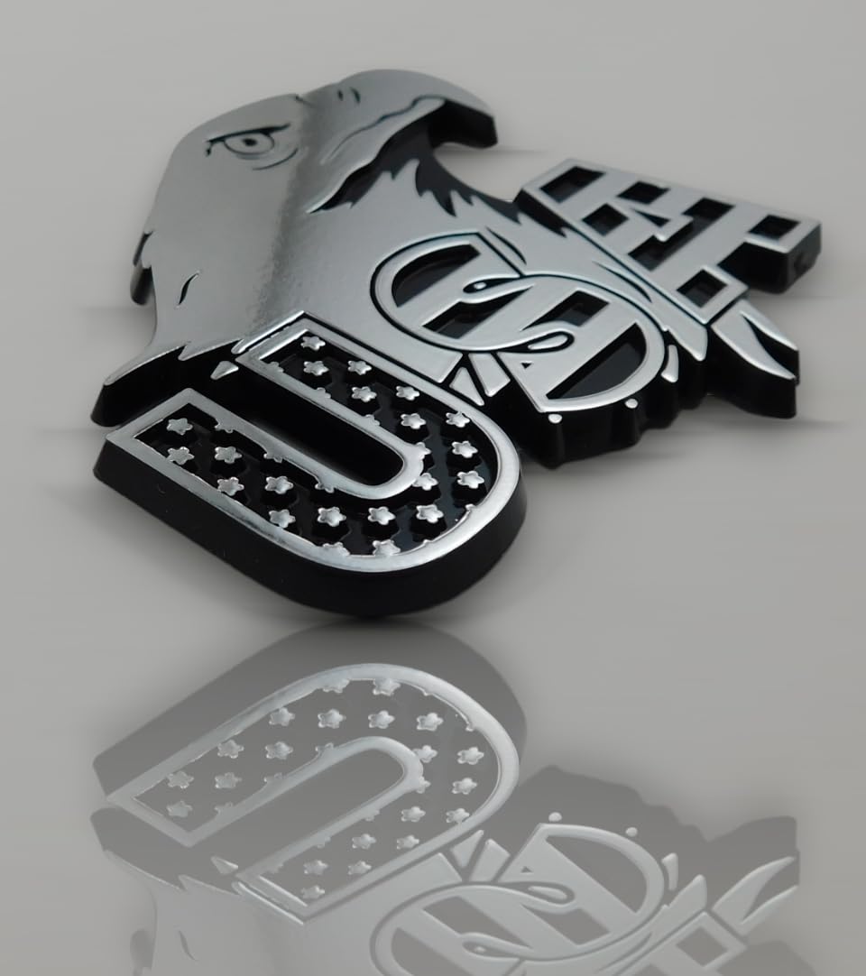 USA American Eagle Flag Black with Chrome Eagle Plastic car Emblem Decal 3"