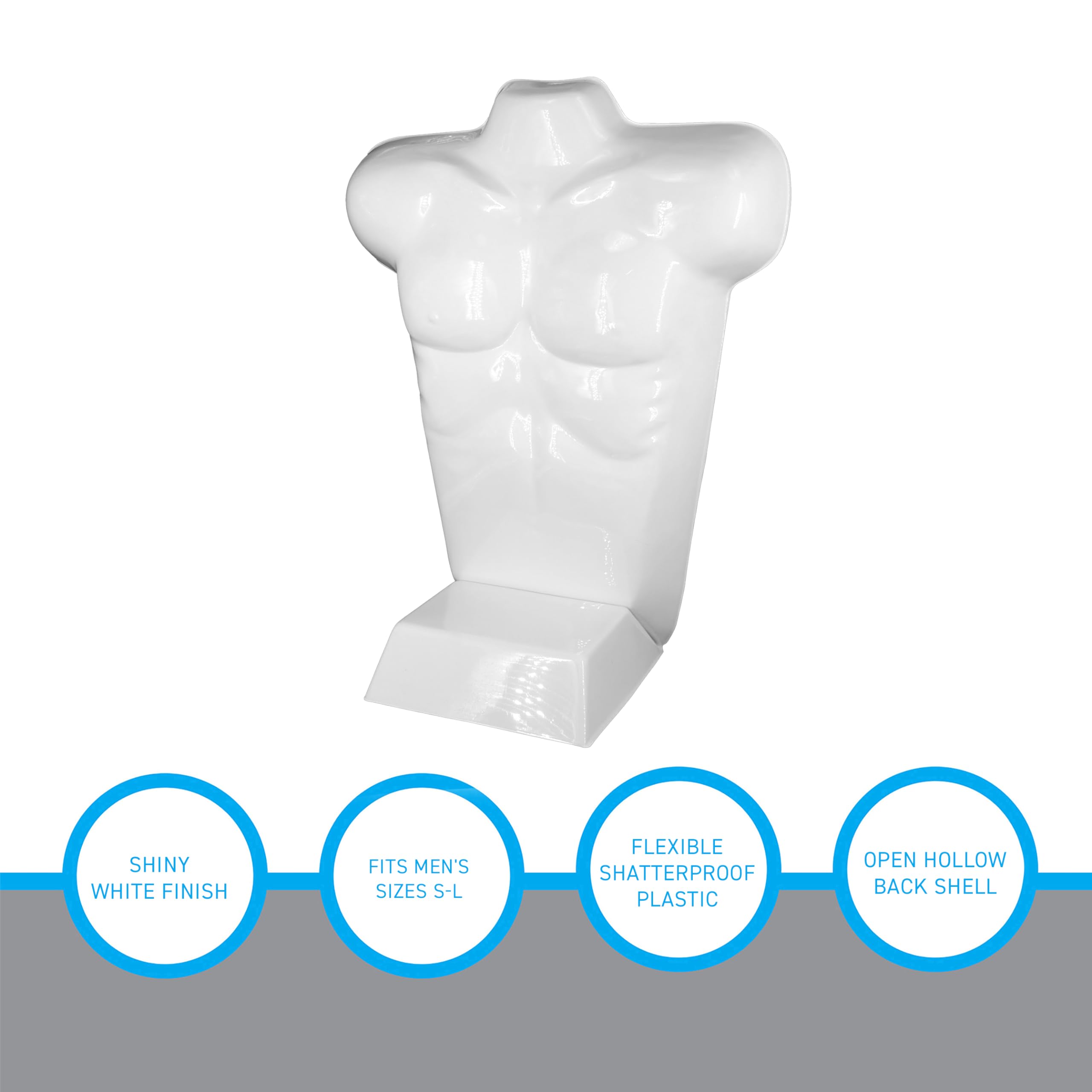 SSWBasics Economy Male White Plastic Countertop Mannequin - Fits Men's Sizes S-L