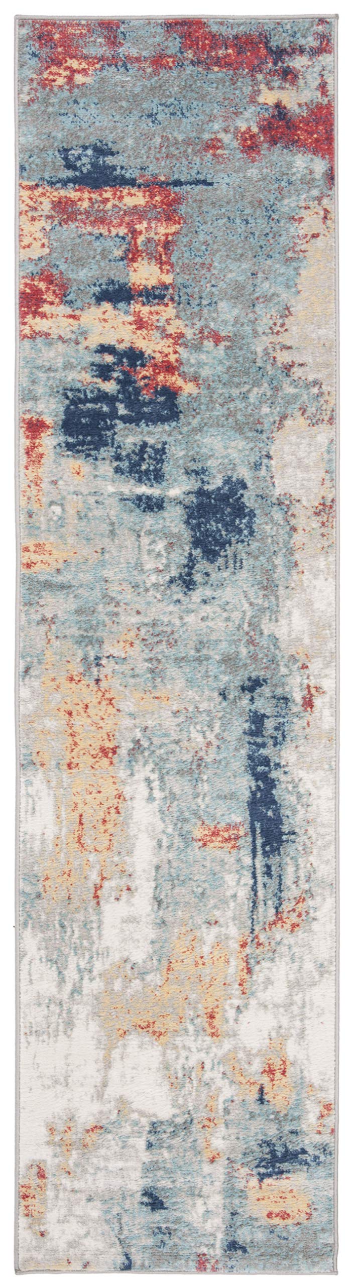SAFAVIEH Jasper Collection Runner Rug - 2' x 12', Grey & Red, Modern Abstract Design, Non-Shedding & Easy Care, Ideal for High Traffic Areas in Living Room, Bedroom (JSP101C)