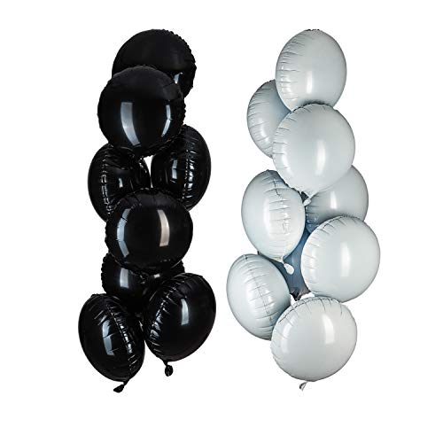 18" Black and White Round-Shaped Foil Balloons Mylar Helium Balloons for Wedding Baby Shower Birthday Party Decorations, Pack of 20