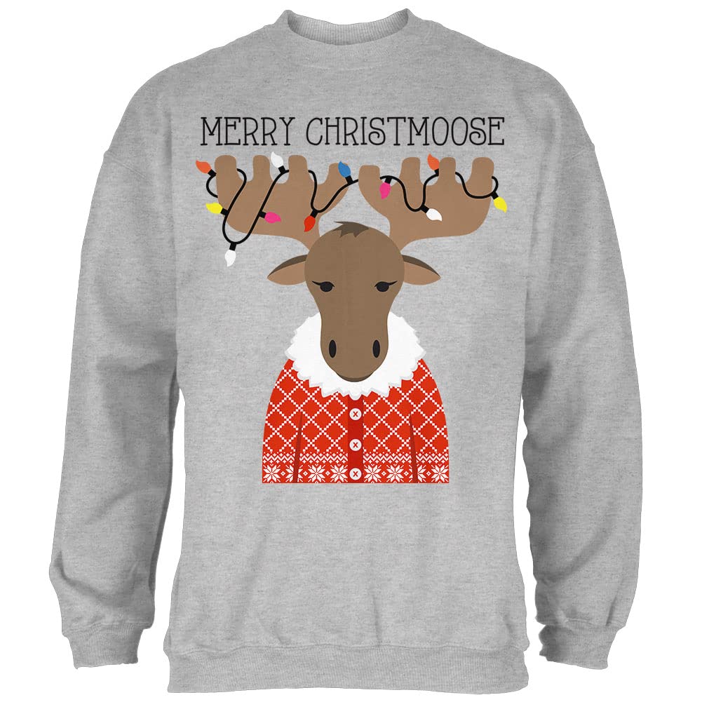 Animal World Ugly Christmas Sweater Men, Funny Xmas Sweaters, Mens Long Sleeve Merry Christmoose Festive Holiday Pullover Ideal for Parties and Seasonal Casual Wear, Heather, 4XL