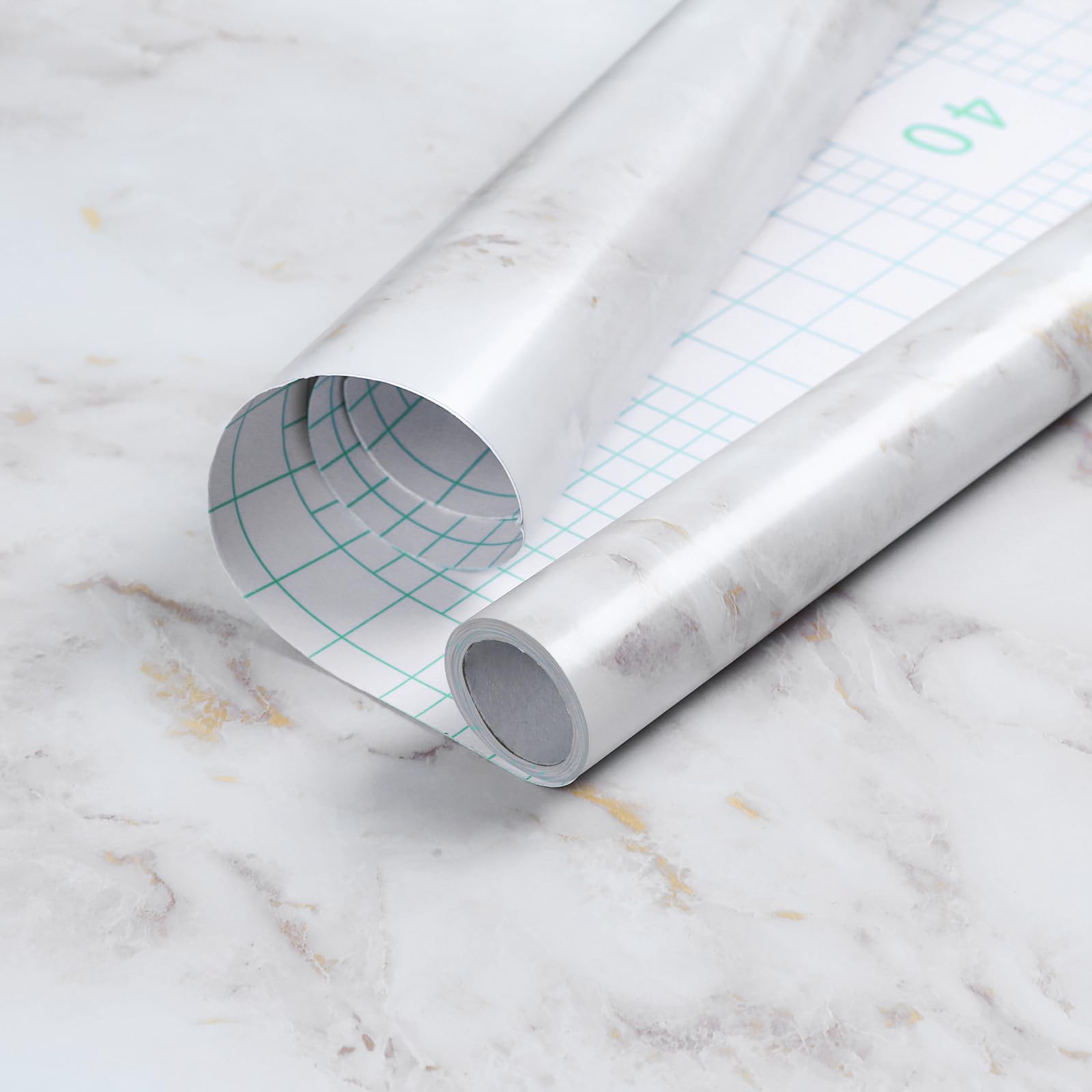 Homein Marble Contact Paper 17.5"Ă78.7", Peel and Stick Countertops Wallpaper Waterproof Self Adhesive Wall Paper Roll for Cabinets Drawers Kitchen Old Furniture, Modern Matte White/Gold