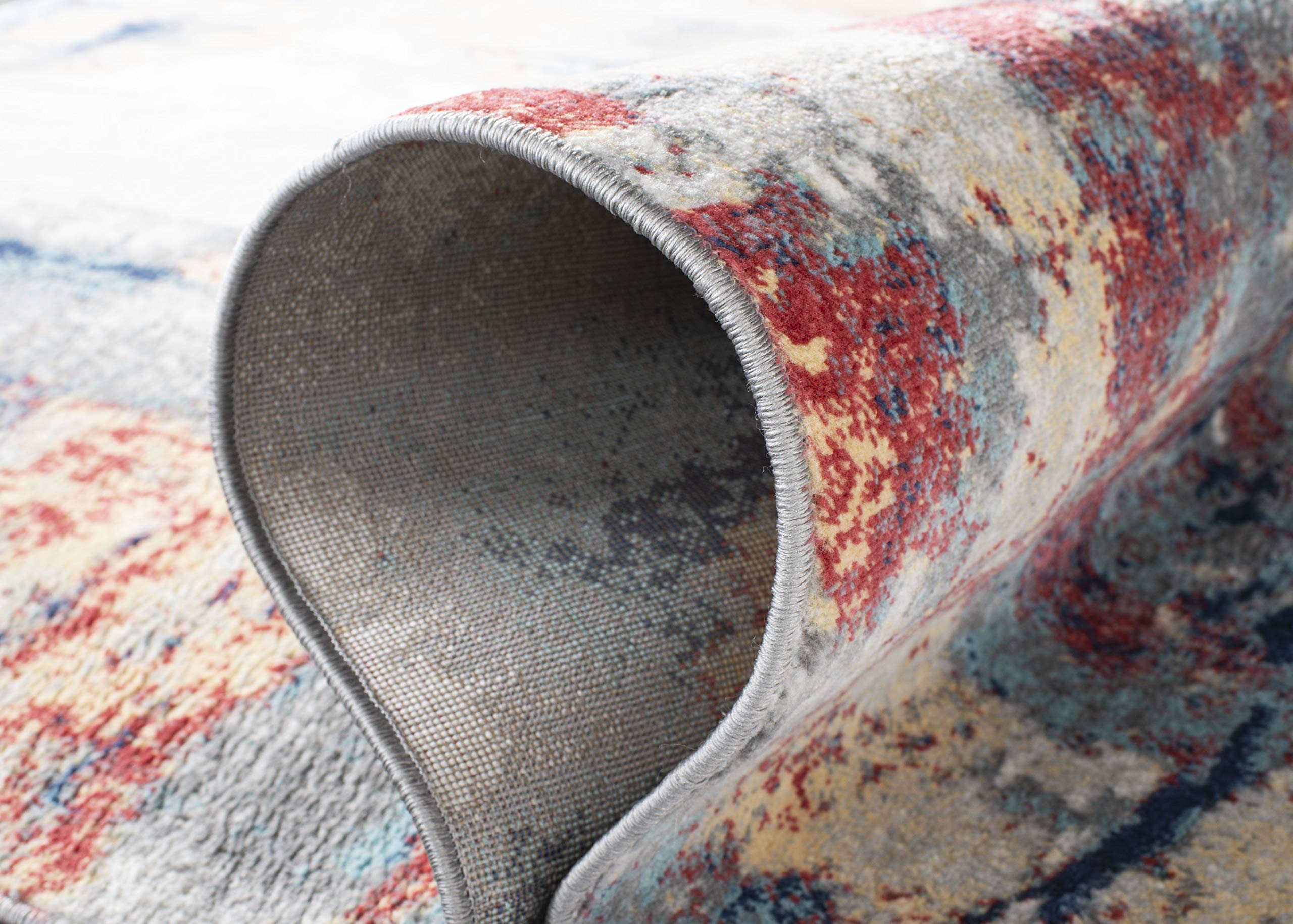 SAFAVIEH Jasper Collection Runner Rug - 2' x 12', Grey & Red, Modern Abstract Design, Non-Shedding & Easy Care, Ideal for High Traffic Areas in Living Room, Bedroom (JSP101C)