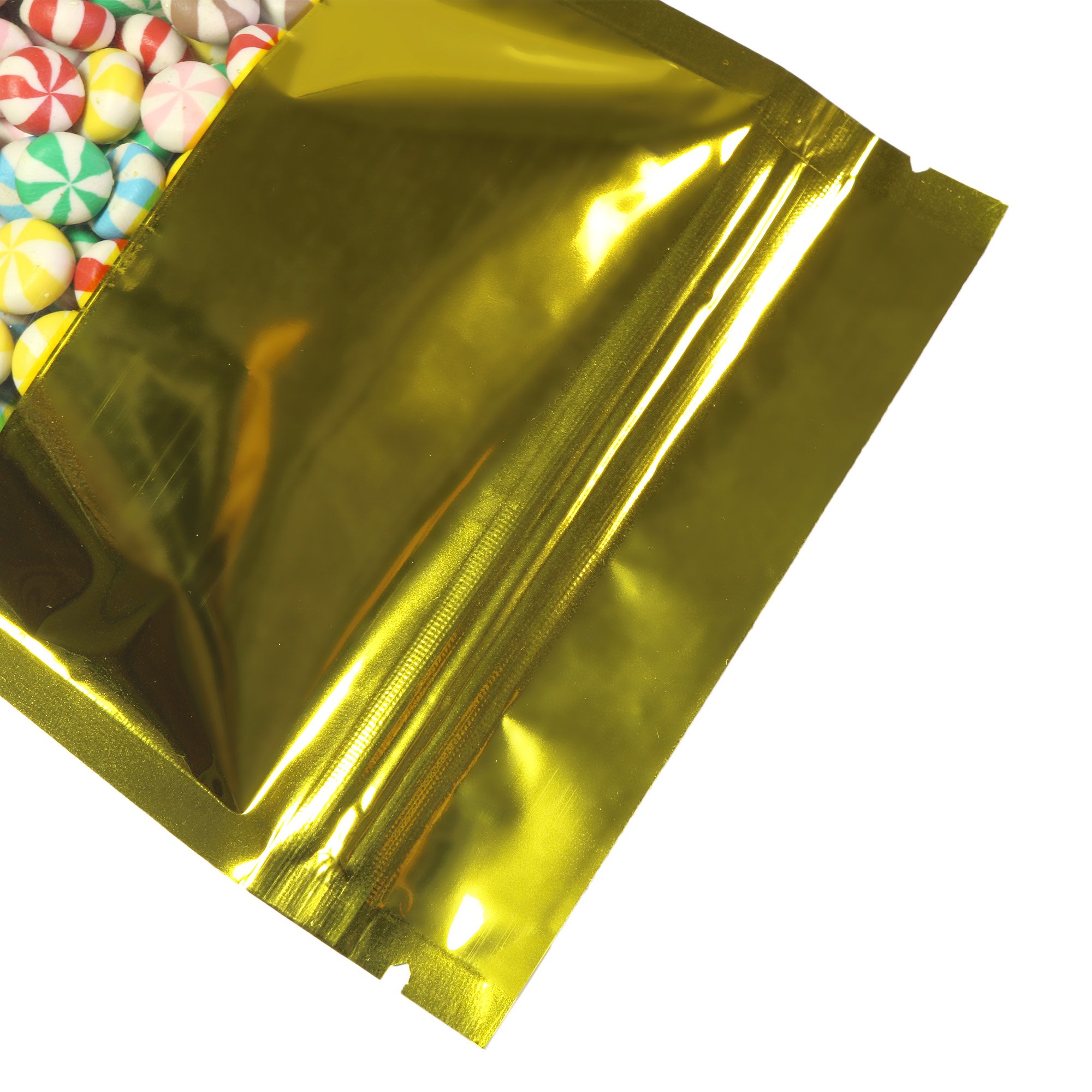 QQ Studio 100 Shiny Colored Aluminum Mylar Foil Clear Window Reclosable QuickQlick™ Stand-Up Bags (4" x 6", Gold)