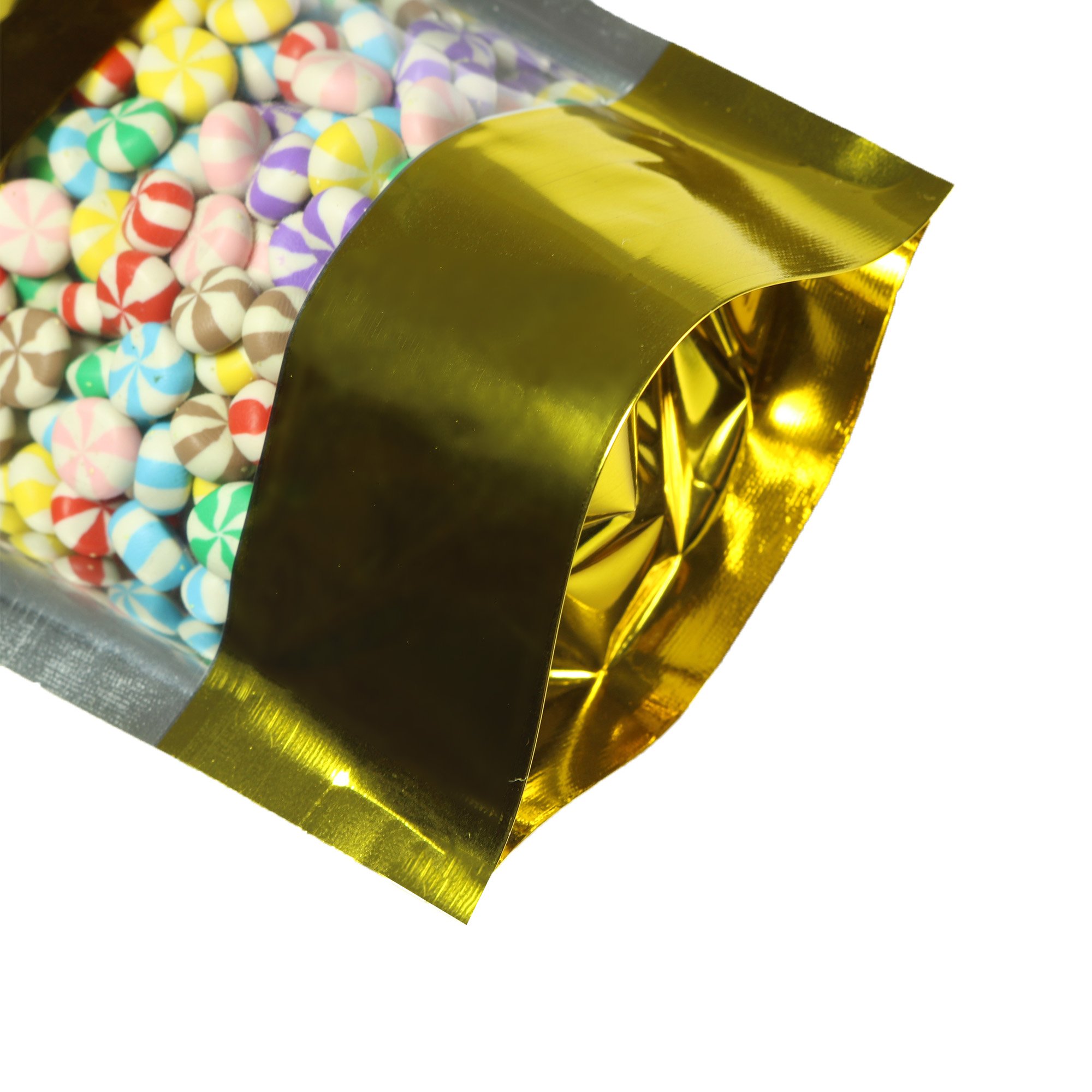 QQ Studio 100 Shiny Colored Aluminum Mylar Foil Clear Window Reclosable QuickQlick™ Stand-Up Bags (4" x 6", Gold)