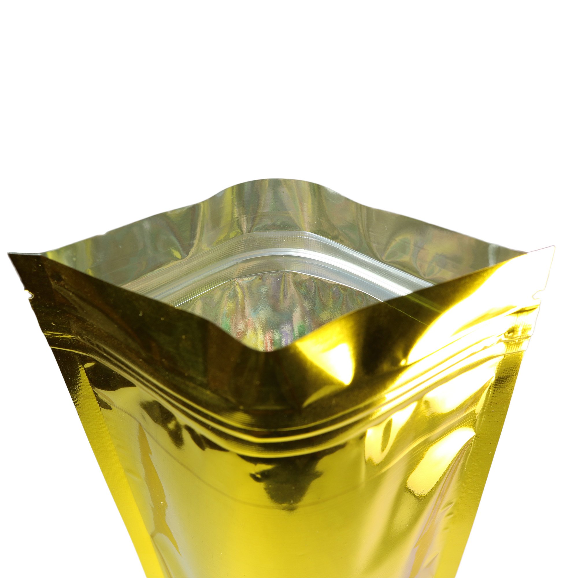 QQ Studio 100 Shiny Colored Aluminum Mylar Foil Clear Window Reclosable QuickQlick™ Stand-Up Bags (4" x 6", Gold)