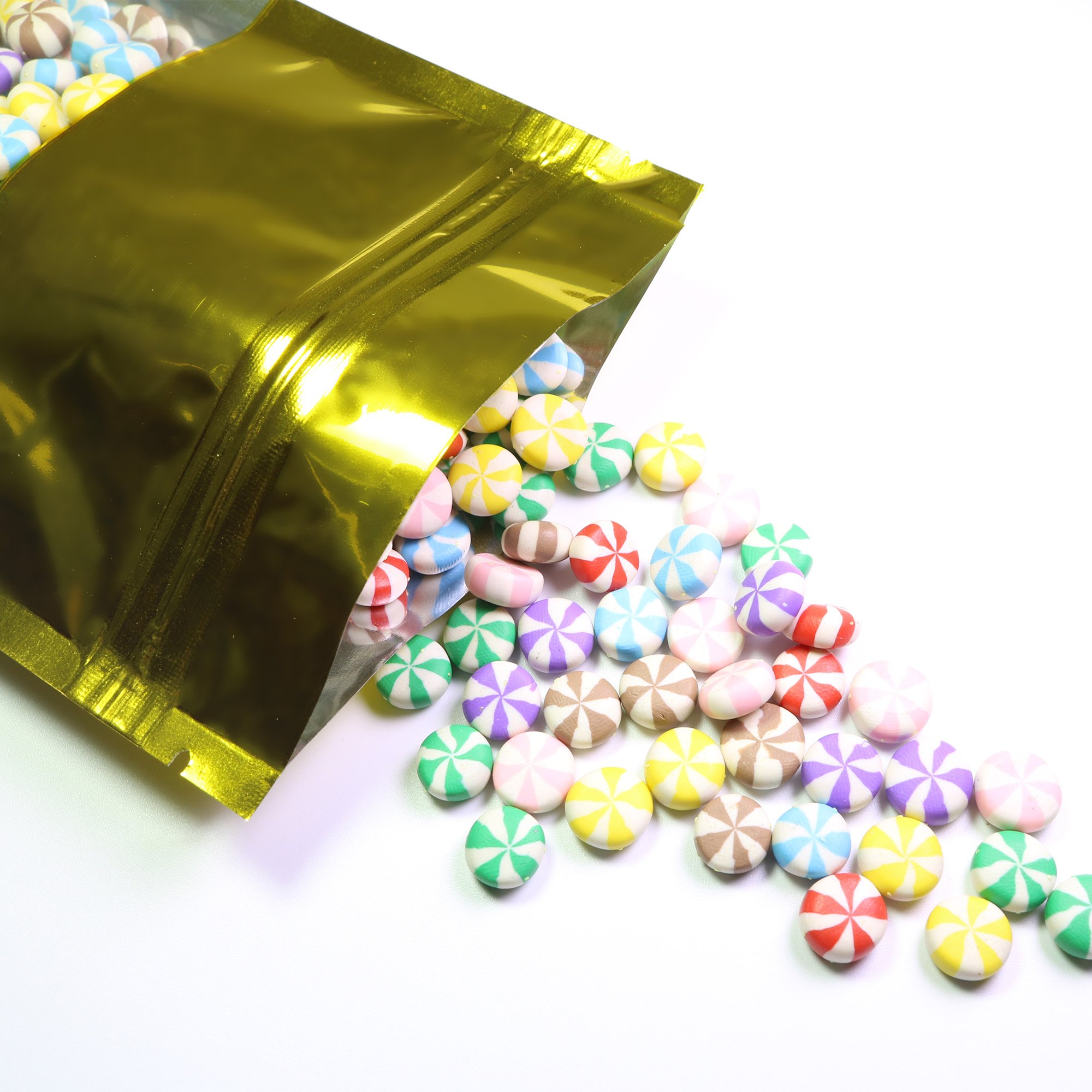 QQ Studio 100 Shiny Colored Aluminum Mylar Foil Clear Window Reclosable QuickQlick™ Stand-Up Bags (4" x 6", Gold)