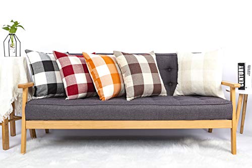 4TH Emotion Set of 2 Farmhouse Buffalo Check Plaid Throw Pillow Covers Cushion Case Polyester Linen for Fall Home Decor Black and White, 12 x 20 Inches