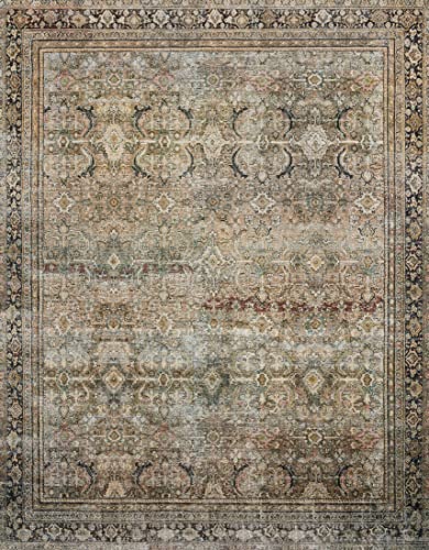 Loloi Layla Collection, LAY-03, Olive/Charcoal, 2'-6" x 12'-0", .13" Thick, Runner Rug, Soft, Durable, Vintage Inspired, Distressed, Low Pile, Non-Shedding, Easy Clean, Printed, Living Room Rug